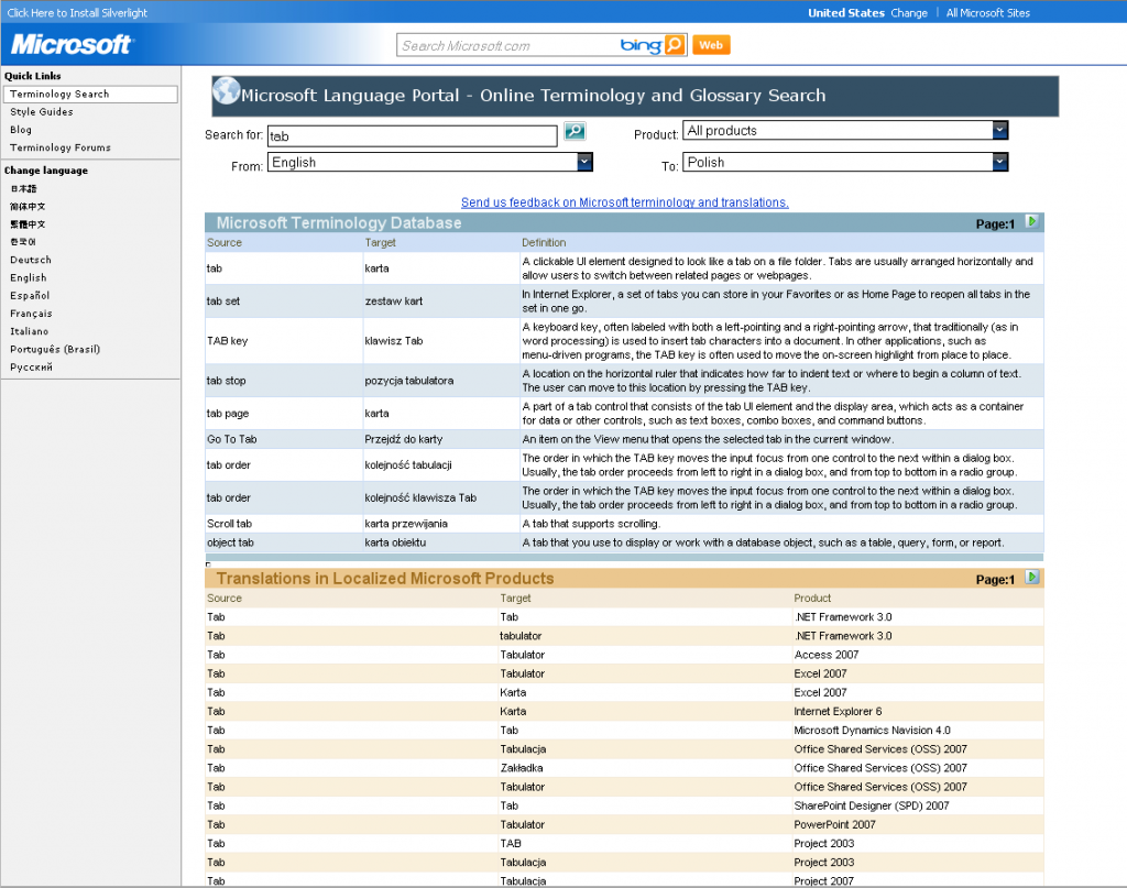 Terminologia Microsoftu online – Wąsaty tłumacz